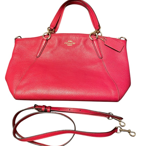 Coach | Bags | Coach Kelsey Red Satchel Bag With Crossbody Strap ...